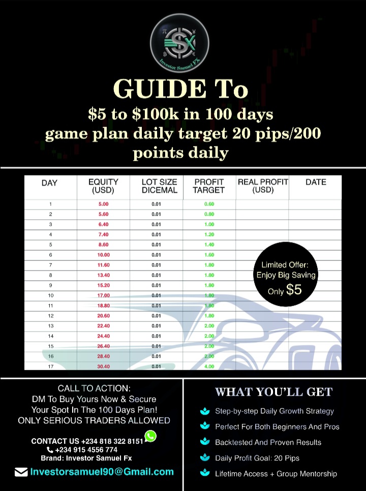 Buy $5 to $100K in 100 Days – My Forex Game Plan by Samuel praisegod on Selar