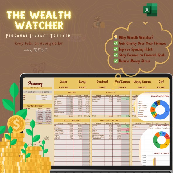 Buy THE WEALTH WATCHER - Personal Finance Tracker by digiPRODSbyTHE_BE on Selar