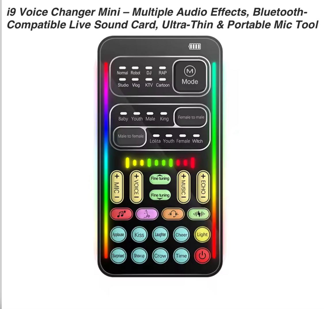 Buy i9 Voice Changer Mini – Multiple Audio Effects, Bluetooth-Compatible Live Sound Card, Ultra ...