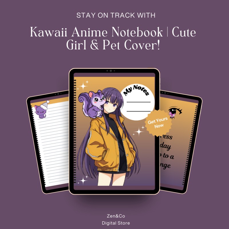 Buy Kawaii Anime Notebook | Cute Girl & Pet Cover by Temitope Adeyemi ...