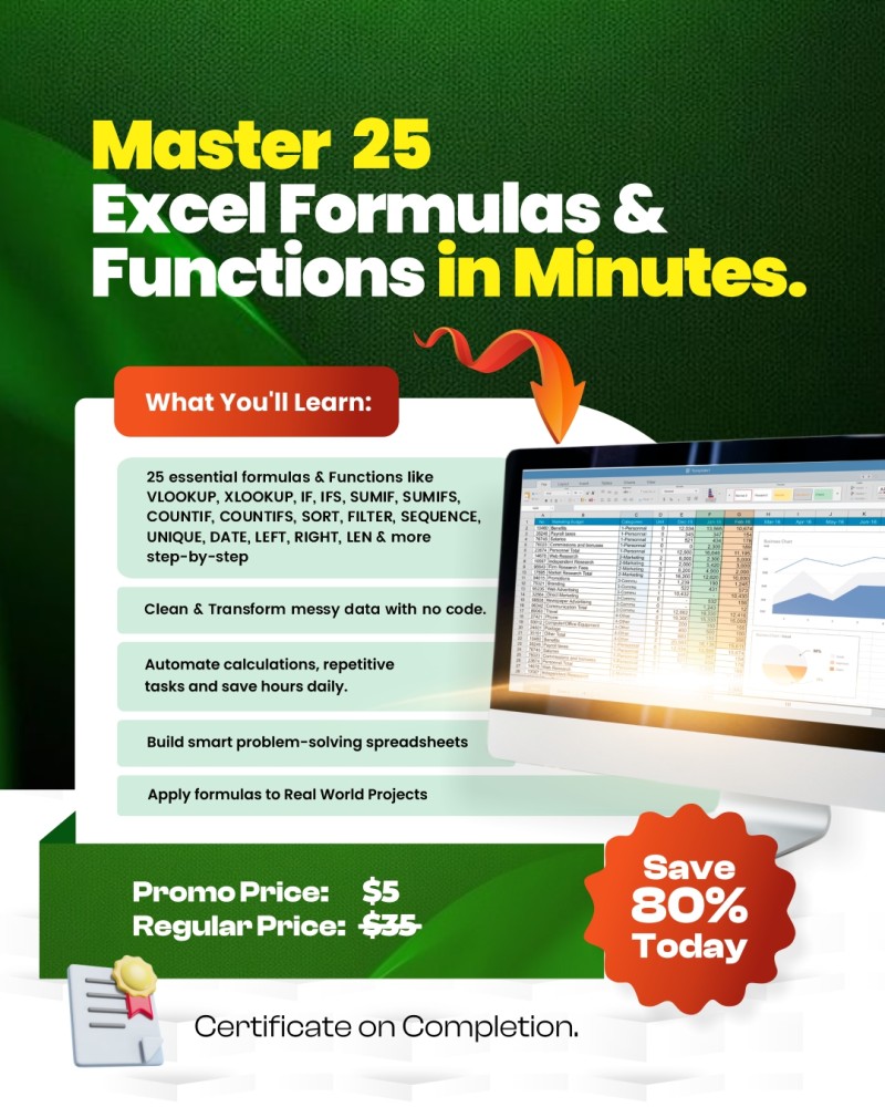 Buy Excel Formulas & Functions: Master 25 Essential Skills by Coding Creative Guru on Selar
