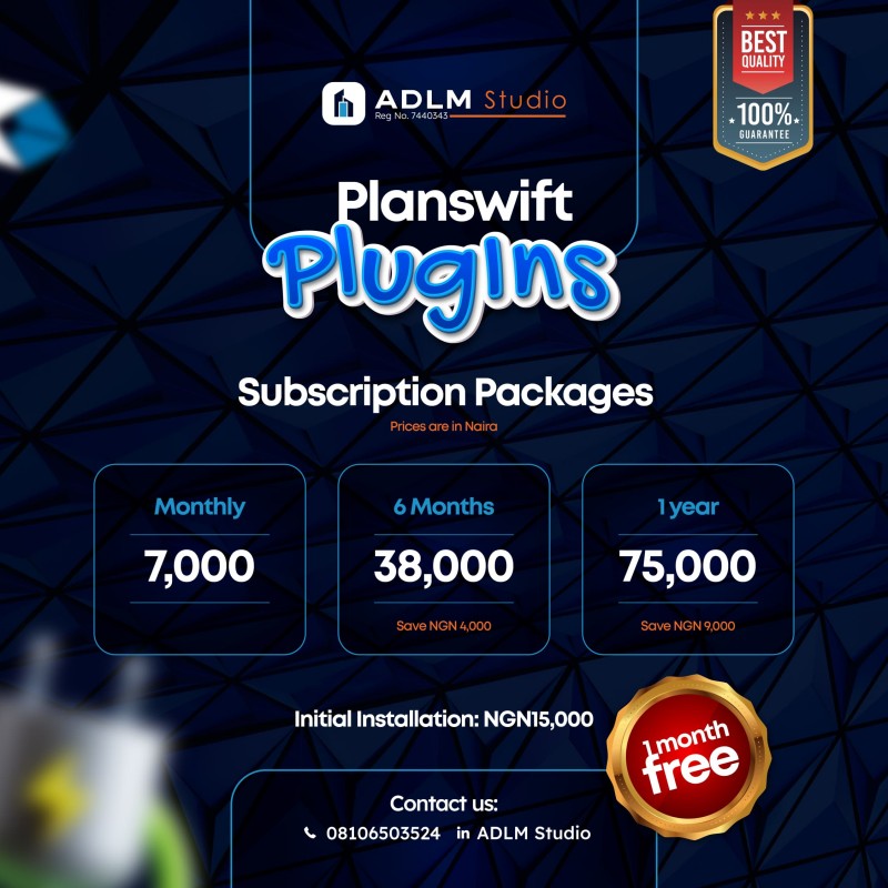 Subscribe ADLM Planswift Plugin by Adedolapo Quasim on Selar