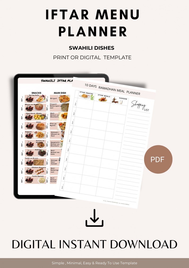 Buy Local/Swahili Iftar Menu Planner Template by Al Muhajabah Shop on Selar