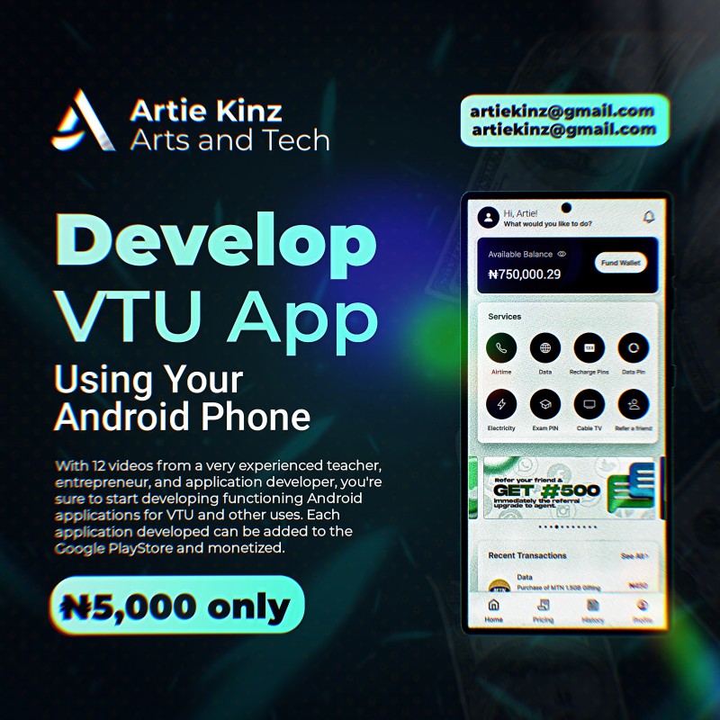 Buy Android VTU Application Creation by Artie Kinz on Selar