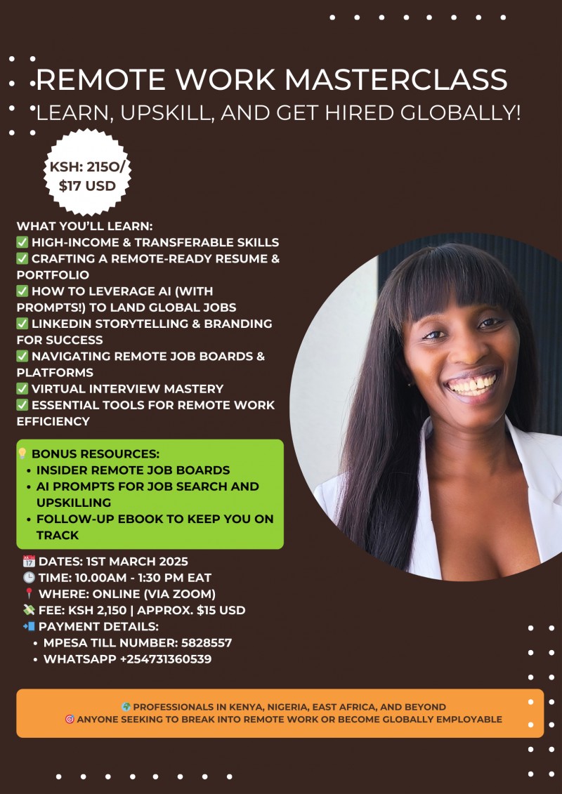 Buy REMOTE WORK MASTERCLASS: Learn, Upskill, and Get Hired Globally! by Caroline Kinyingi on Selar