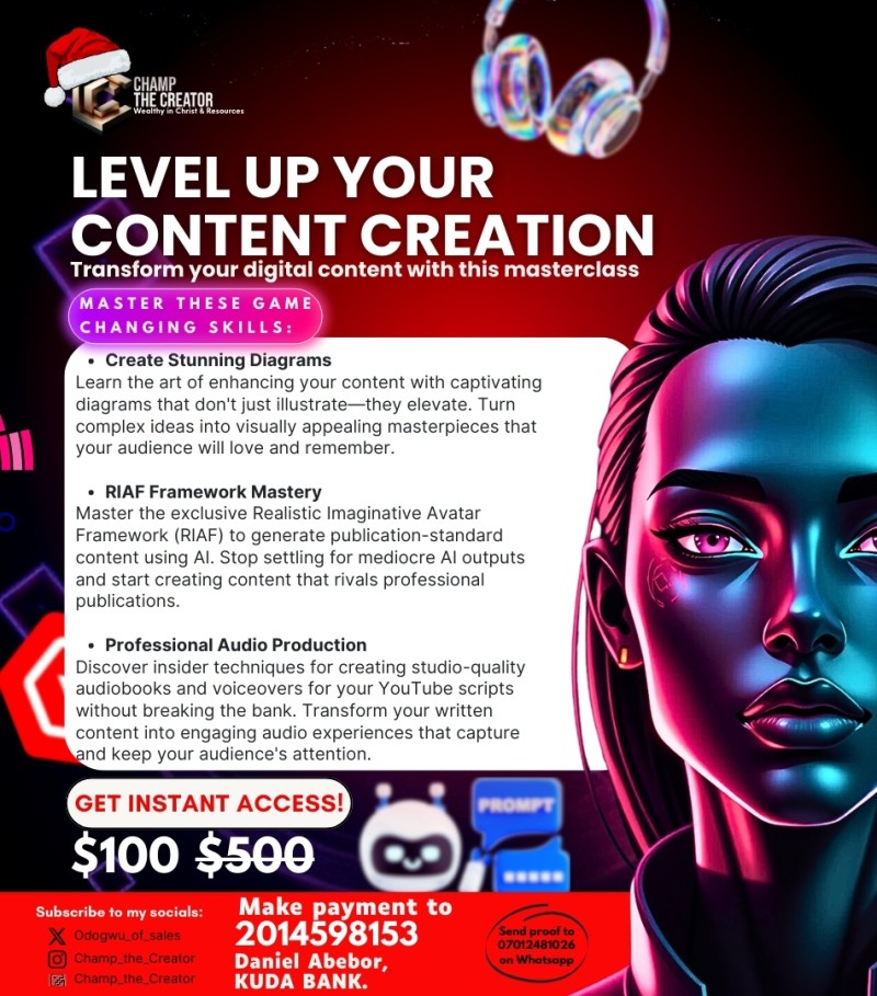 Buy CONTENT CREATION MASTERCLASS by Champ The Creator on Selar
