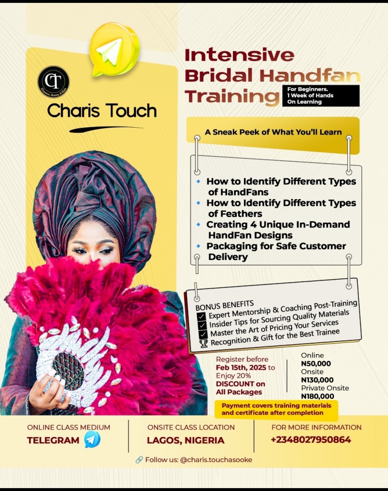 Buy ONLINE EXCLUSIVE BRIDAL HANDFAN CRAFTSMANSHIP MASTERCLASS by Charis Touch on Selar