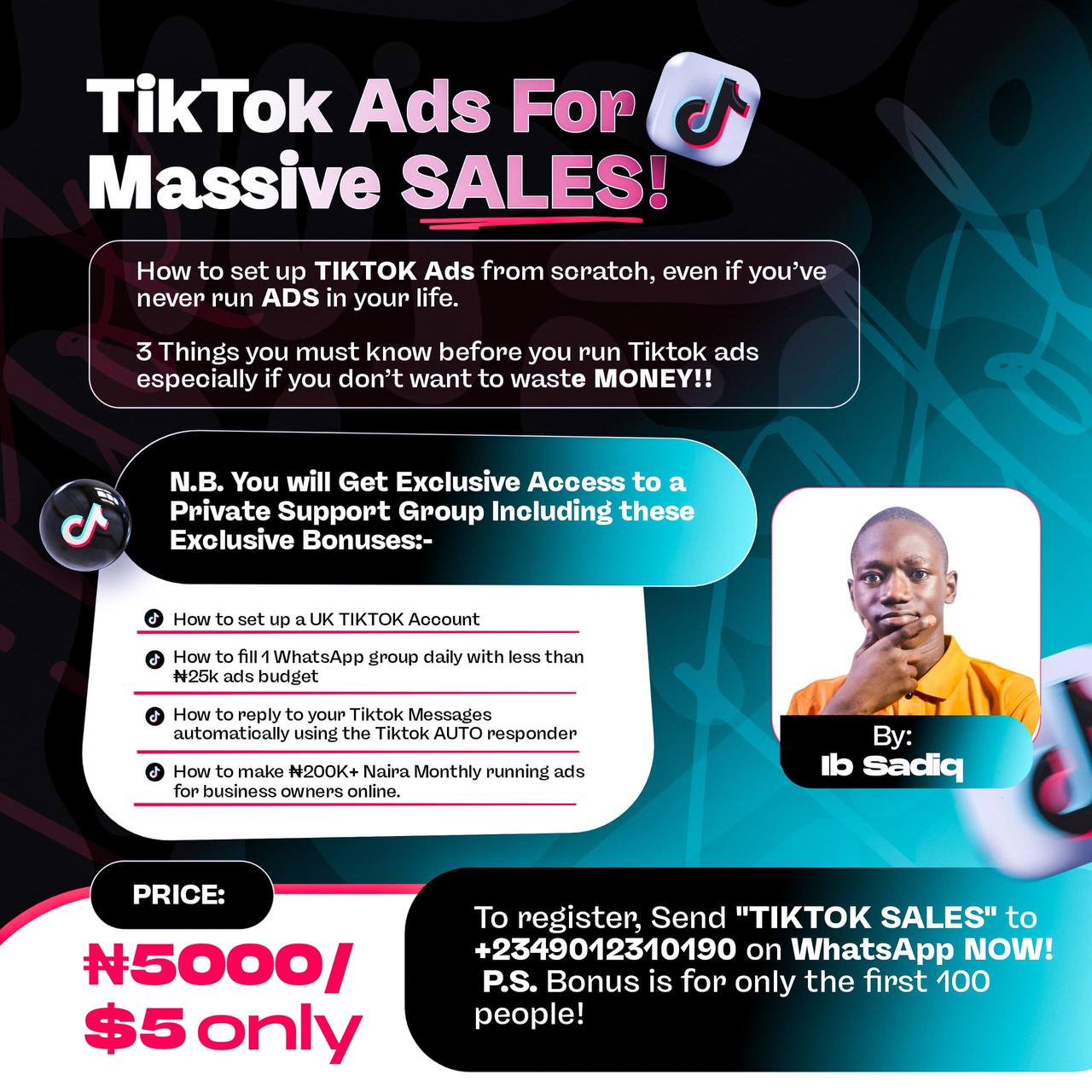 Buy TIKTOK ADS FOR MASSIVE SALES by IB Sadiq on Selar