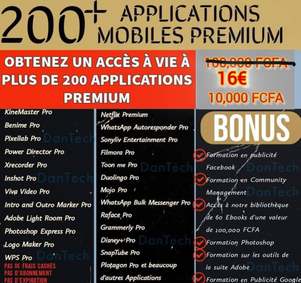 Buy 200 application premium a prix offert by Digital Market Place on Selar
