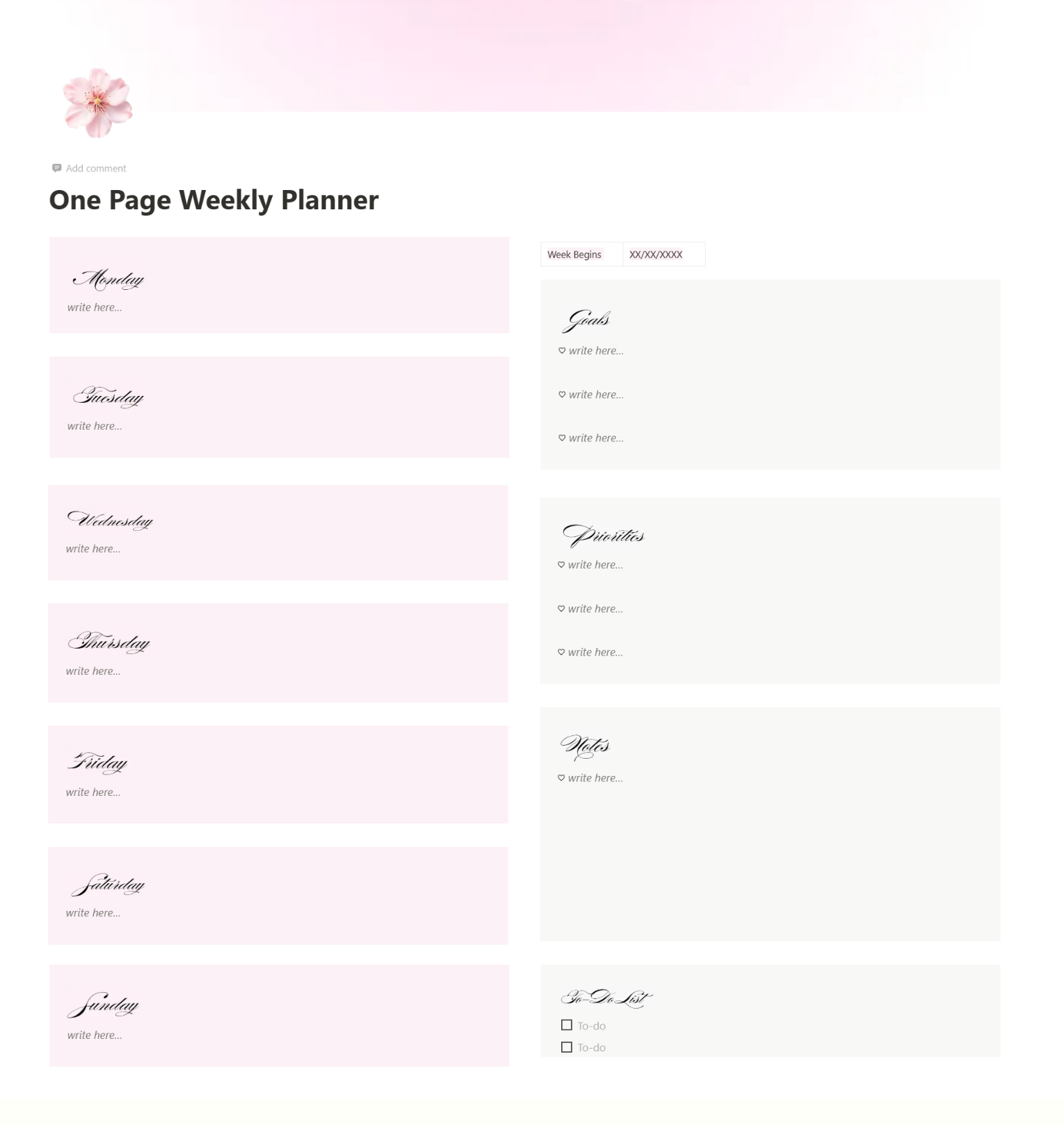 Buy One Page Weekly Planner [Notion Template] by EA Studios on Selar