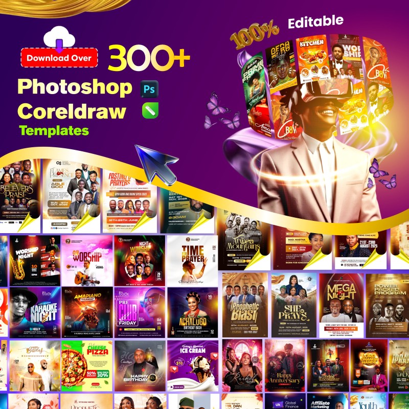 Buy 300+ Photoshop & CorelDraw Editable Templates by Lex Designs on Selar