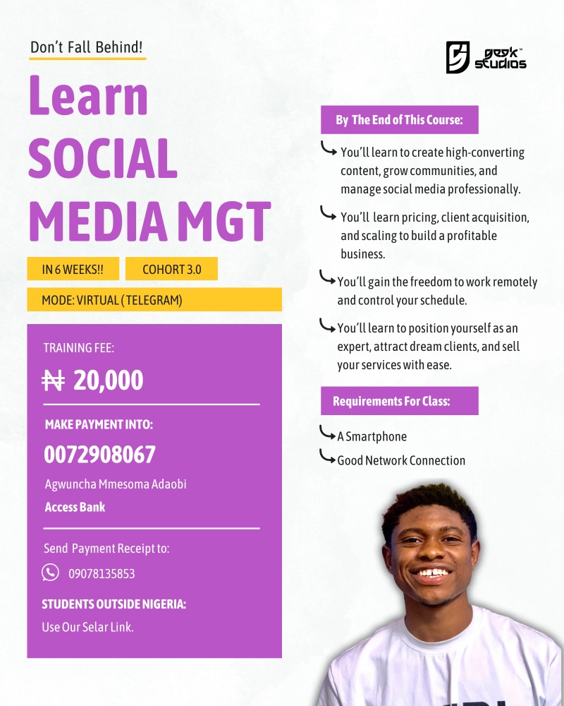 Buy Social Media Management Course by Geek Studios on Selar