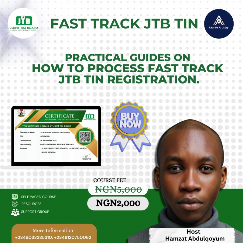Buy JTB TIN FAST TRACK REGISTRATION COURSE by Hamzat Abdulqoyum Ayanfe ...
