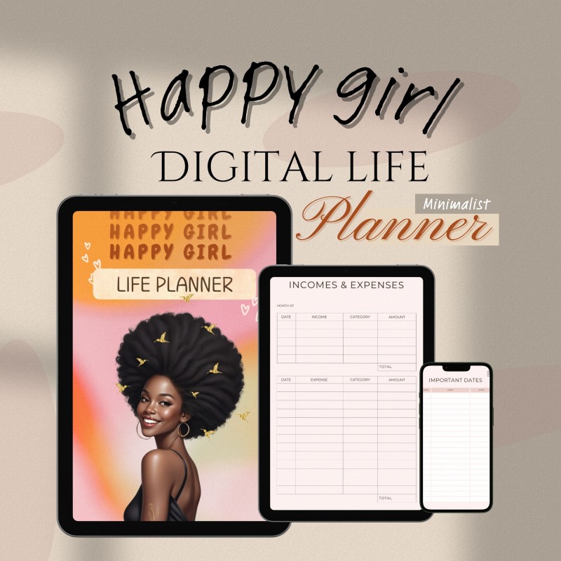 Buy Happy Girl Digital Minimalist Journal | Printable & Digital Planner for Organization ...