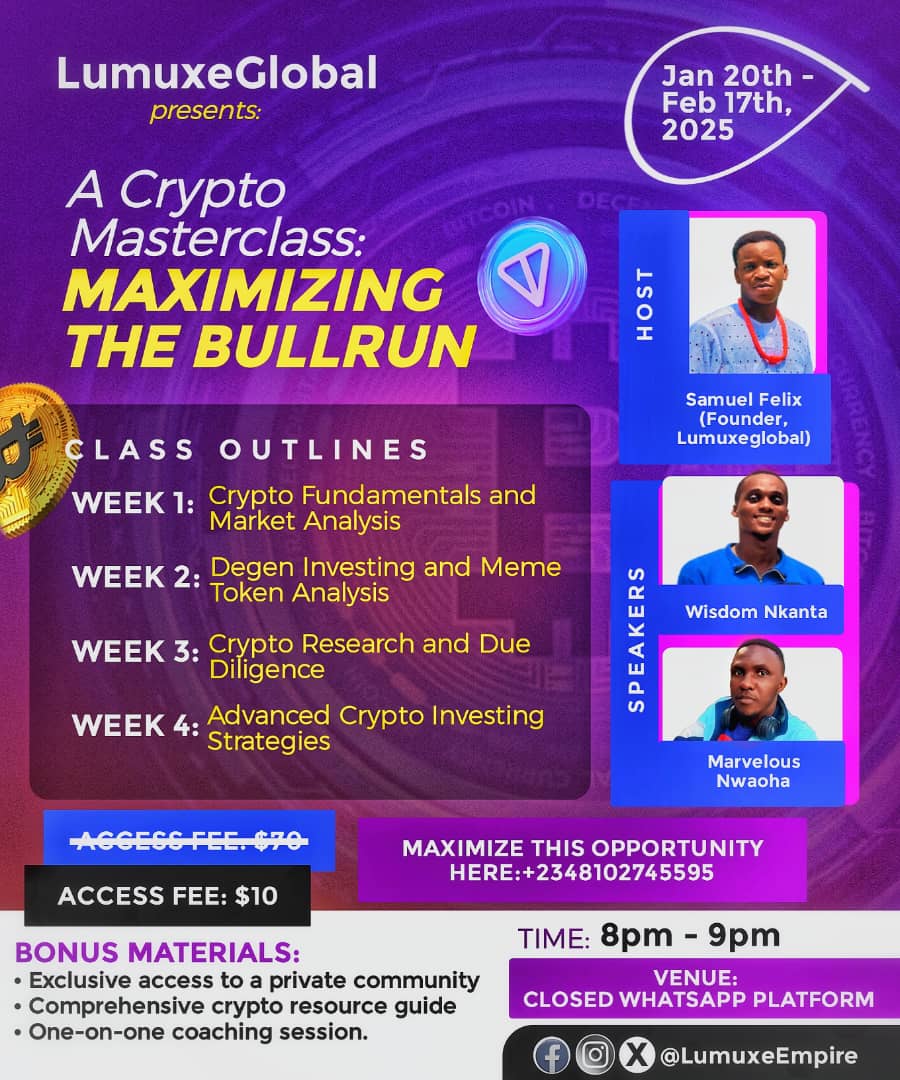 Buy Crypto Master Class: Maximizing the BullRun by Coach Samuel Felix by Humphrey Anozie on Selar