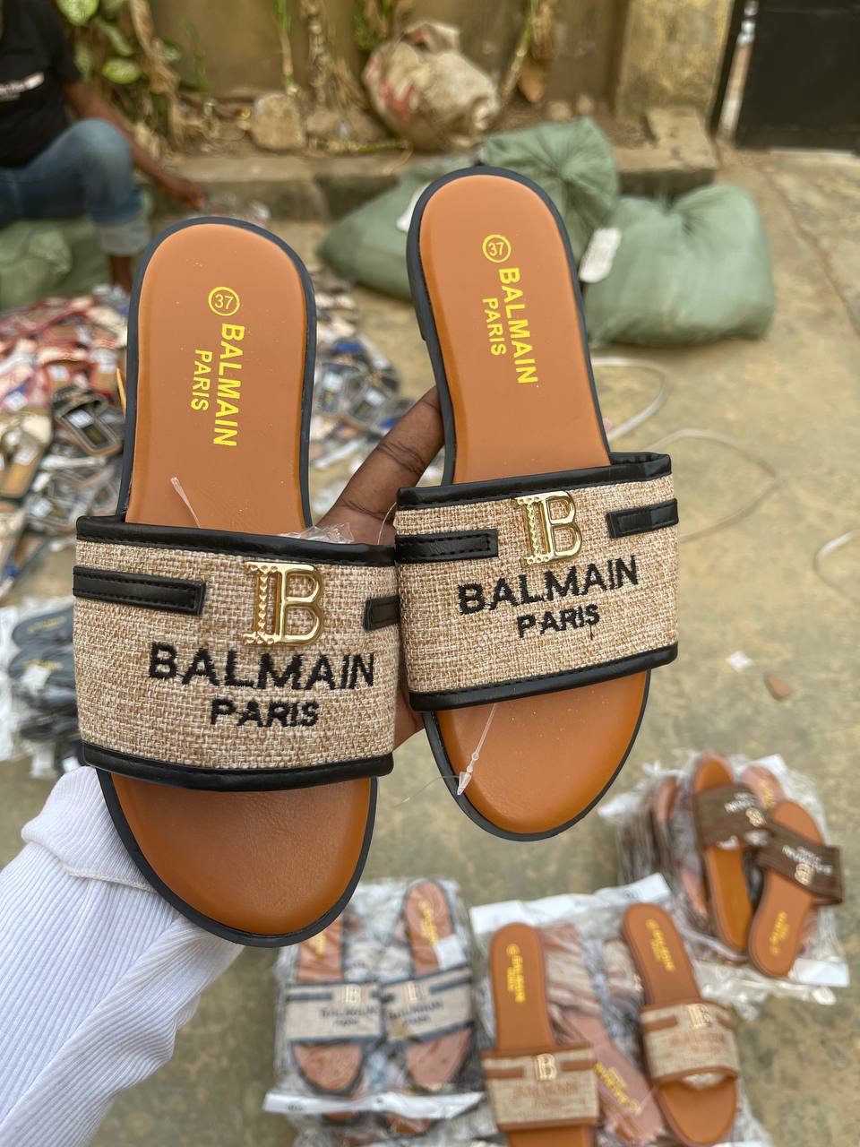 Buy Beautiful Balmain Leather Slippers by Iniobong Lucky on Selar