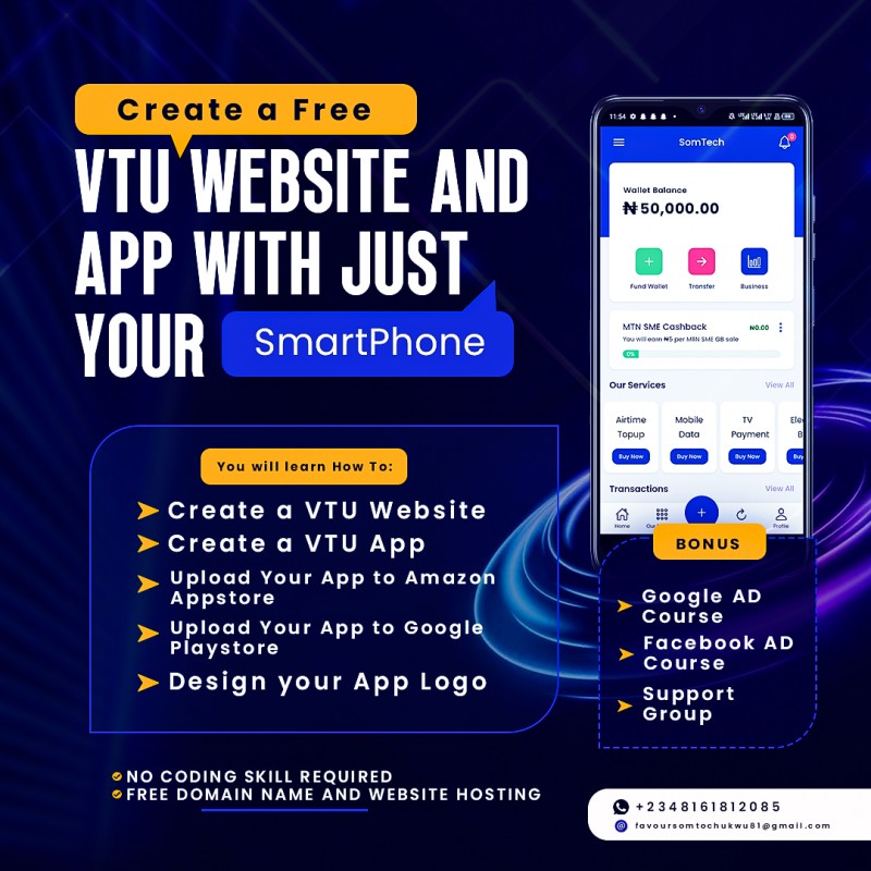 Buy VTU APP & WEBSITE CREATION by Mentor James on Selar
