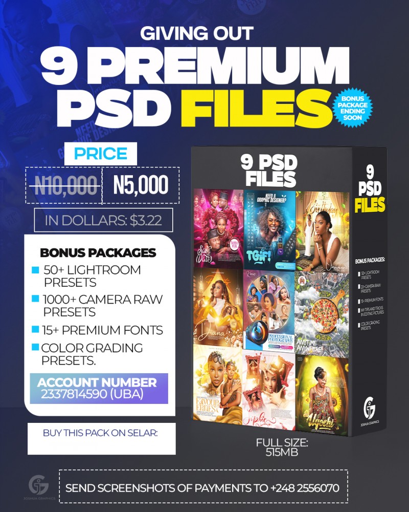Buy PREMIUM PSD FILES (WITH BONUSES) - PROMO! by JOSHUA GRAPHICS on Selar