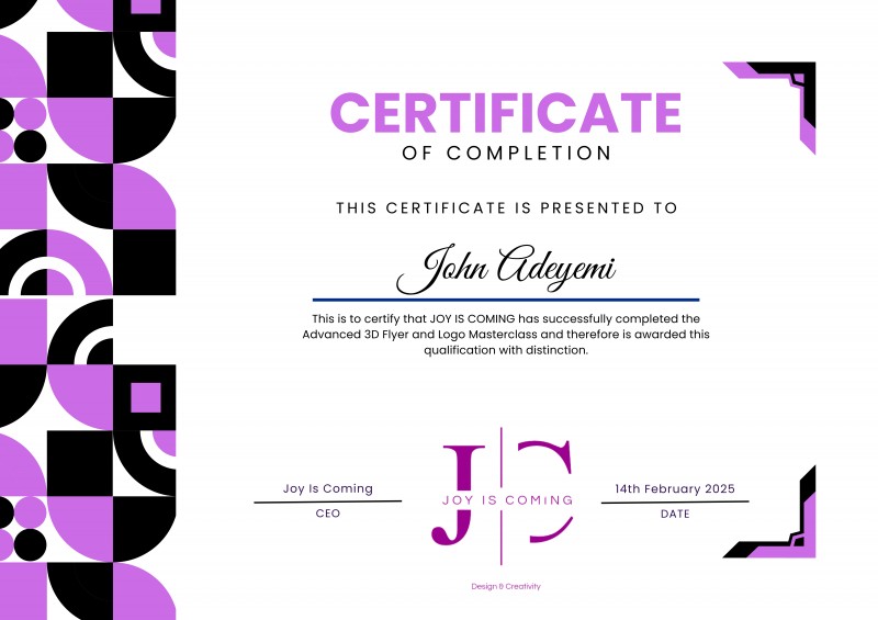 Get CERTIFICATE by Joy Is Coming on Selar