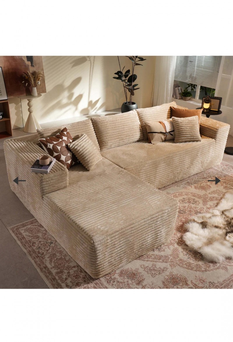Buy 104" L-Shape Modular Couch with Chaise, Plush Corduroy Fabric 142 ...