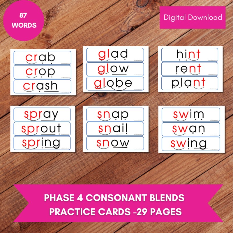 Buy Phase 4 Blending Practice Cards – 90 Consonant Cluster Cards to ...