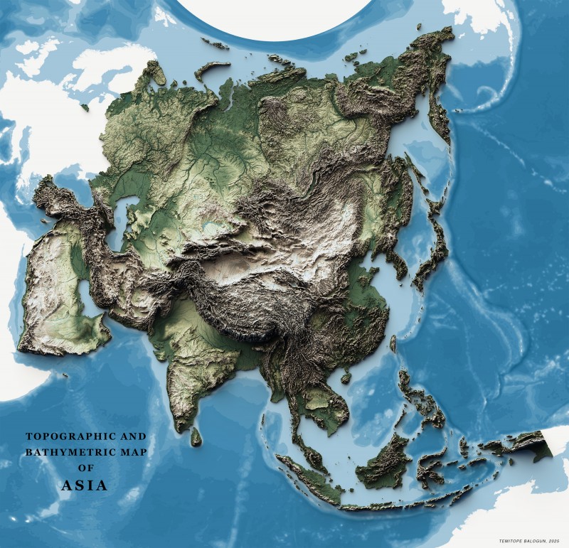 Buy Topographic and Bathymetric Map of Asia by Balogun Temitope on Selar