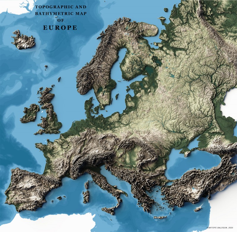 Buy Topographic and Bathymetric Map of Europe by Balogun Temitope on Selar