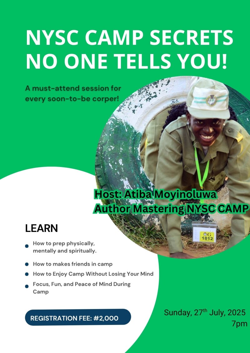 Get NYSC CAMP SECRETS NO ONE TELLS YOU! by Moyinoluwa Atiba on Selar