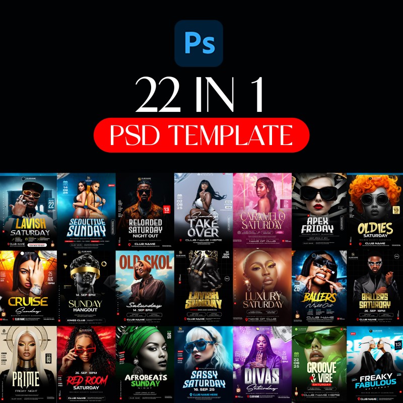Buy 22-IN1 Editable Trending Party Social Media Flyer Bundle for Photoshop by Techsight Creative ...