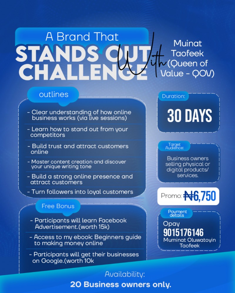 Buy A brand that stands out challenge with Muminat Taofeek by Muminat ...