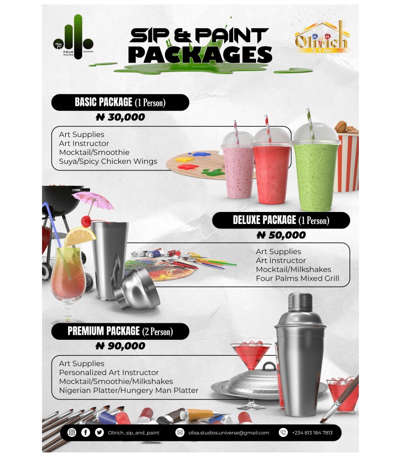 Buy Olirich Sip & Paint Packages at Four Palms Residence 🎨🍹 by Olisa Studios Universe on Selar