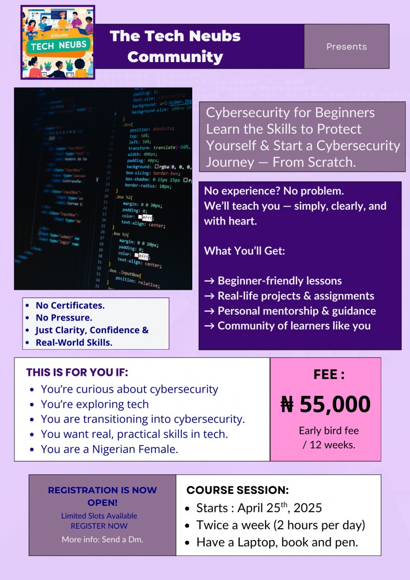 Preorder Cybersecurity Class for beginners by Olla Your Tech Girlfriend on Selar