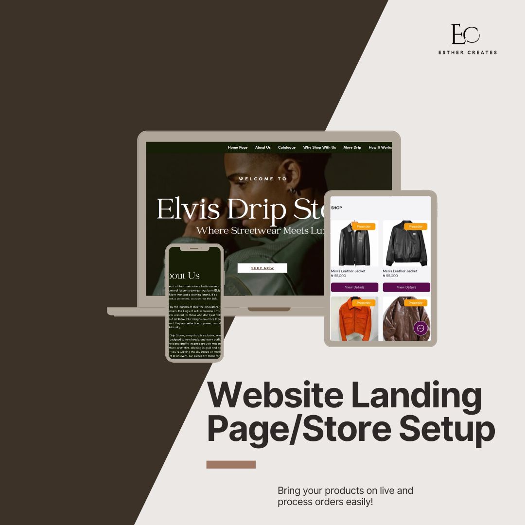 Buy Website Landing Page + Online Store Setup by Esther Creates on Selar