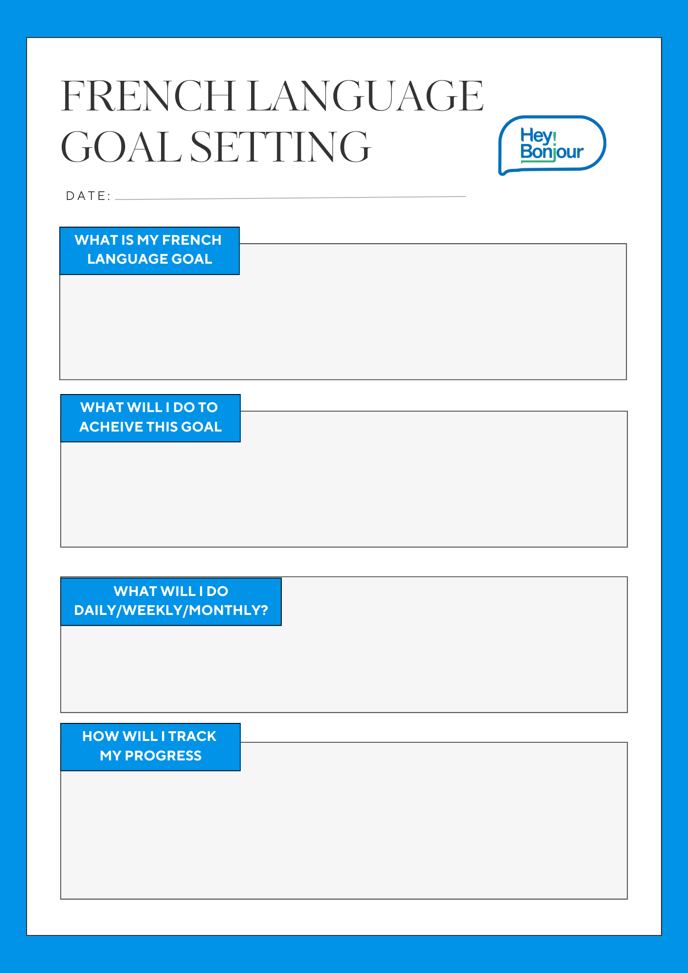 Get French Language Goal Setting Template by Peace Joel on Selar