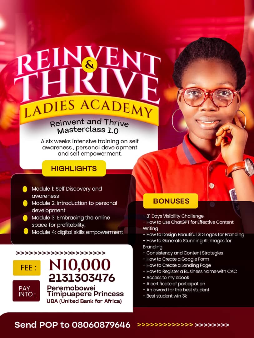 Buy REINVENT AND THRIVE MASTERCLASS by Peremobowei Timipuapere princess on Selar