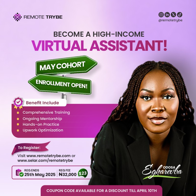 Buy Virtual Assistant Masterclass by RemoteTrybe - May Cohort by Remote Trybe on Selar