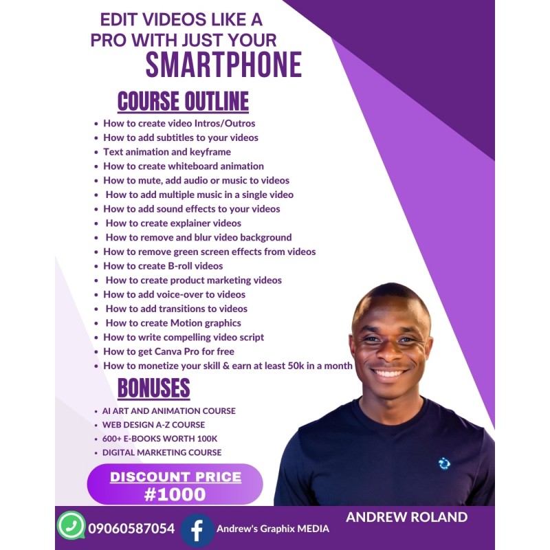 Buy SMARTPHONE VIDEO EDITING COURSE by ANDREW ROLAND on Selar