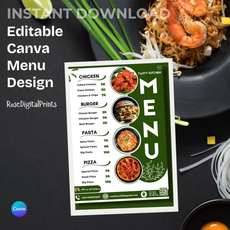 Buy Editable Food Menu Design Pack (Canva Template | 5 in 1) by Rose ...