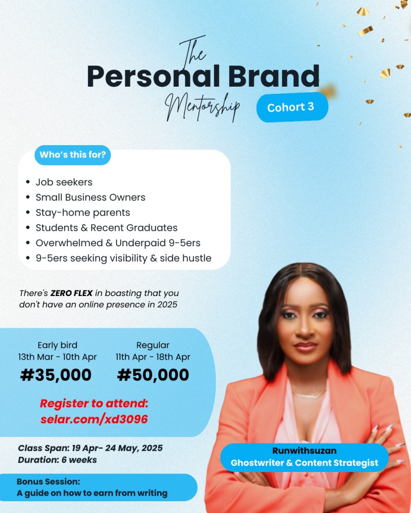 Buy The Personal Brand Accelerator Mentorship Program by Susan Adesiyan on Selar