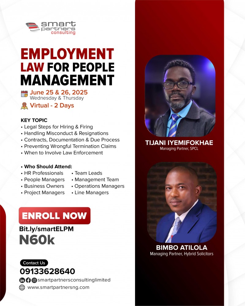 Buy EMPLOYMENT LAW FOR PEOPLE MANAGEMENT by SMART PARTNERS CONSULTING LIMITED (SPCL) on Selar