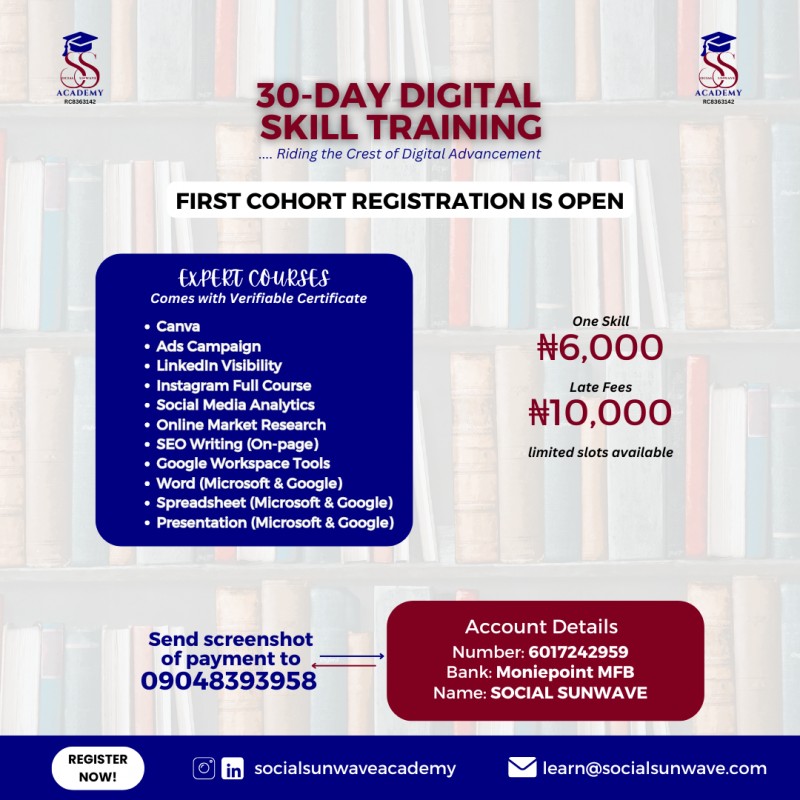 Buy 30-DAY DIGITAL SKILL TRAINING by Social Sunwave on Selar