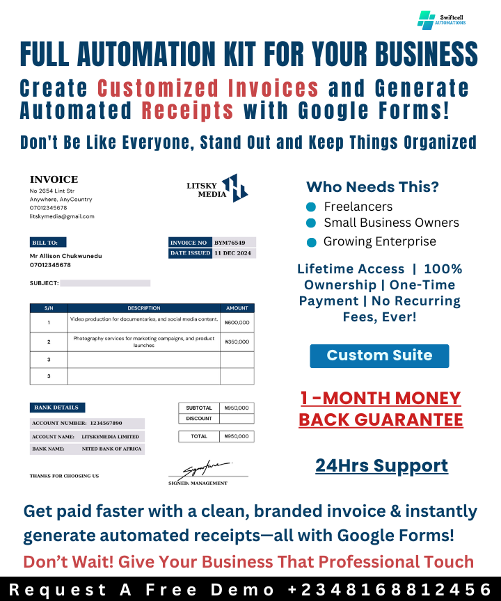 Buy CUSTOM PROFESSIONAL INVOICE & AUTOMATED RECEIPT SYSTEM by SWIFTCELL ...