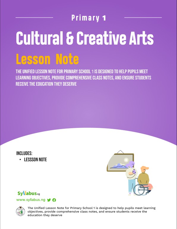 Buy PRIMARY-1-CULTURAL-AND-CREATIVE-ART-LESSON-NOTE by Syllabus NG on Selar