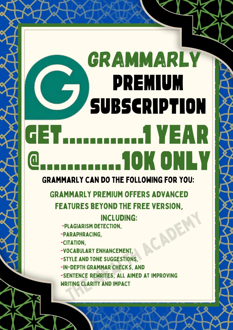 Subscribe GRAMMARLY PREMIUM SUBSCRIPTION by Timothy Abraham on Selar