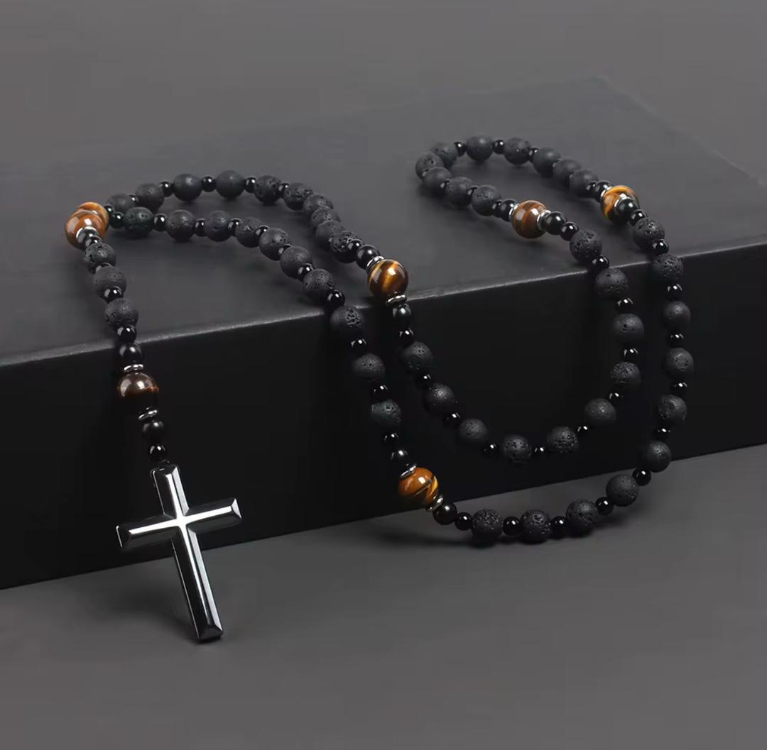 Buy Obsidian Grace Beaded Cross Necklace by Treasure's Golden Finds on ...