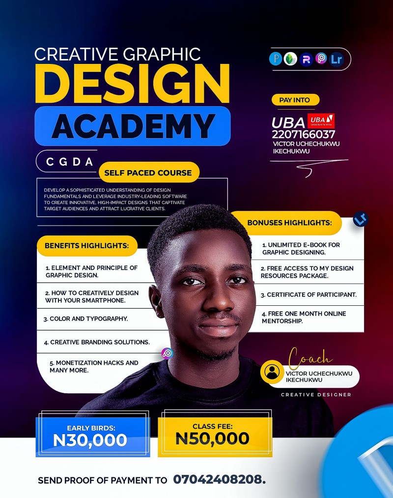 Buy CREATIVE GRAPHIC DESIGN ACADEMY COURSE. CGDA I'll by Victor Ikechukwu Uchechukwu on Selar
