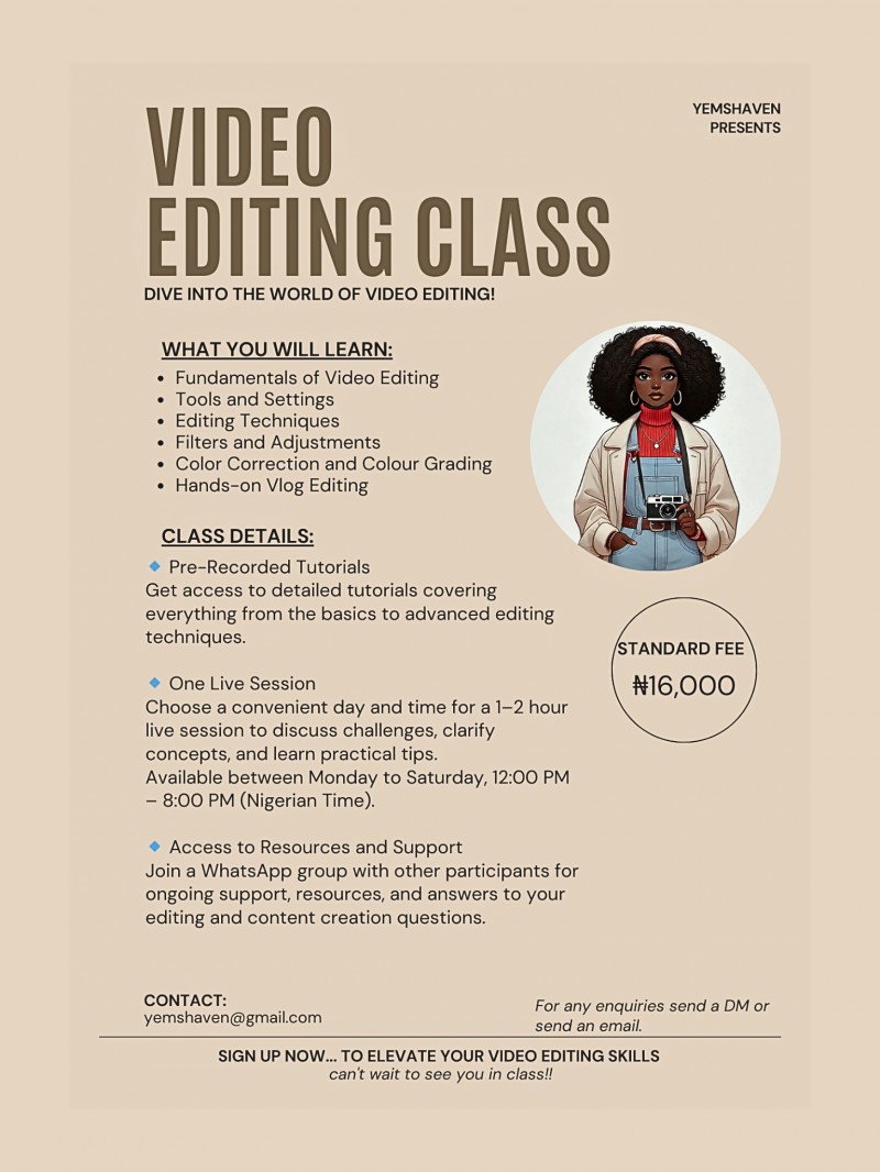 Buy Video Editing Class by YemsHaven by Yem Haven on Selar