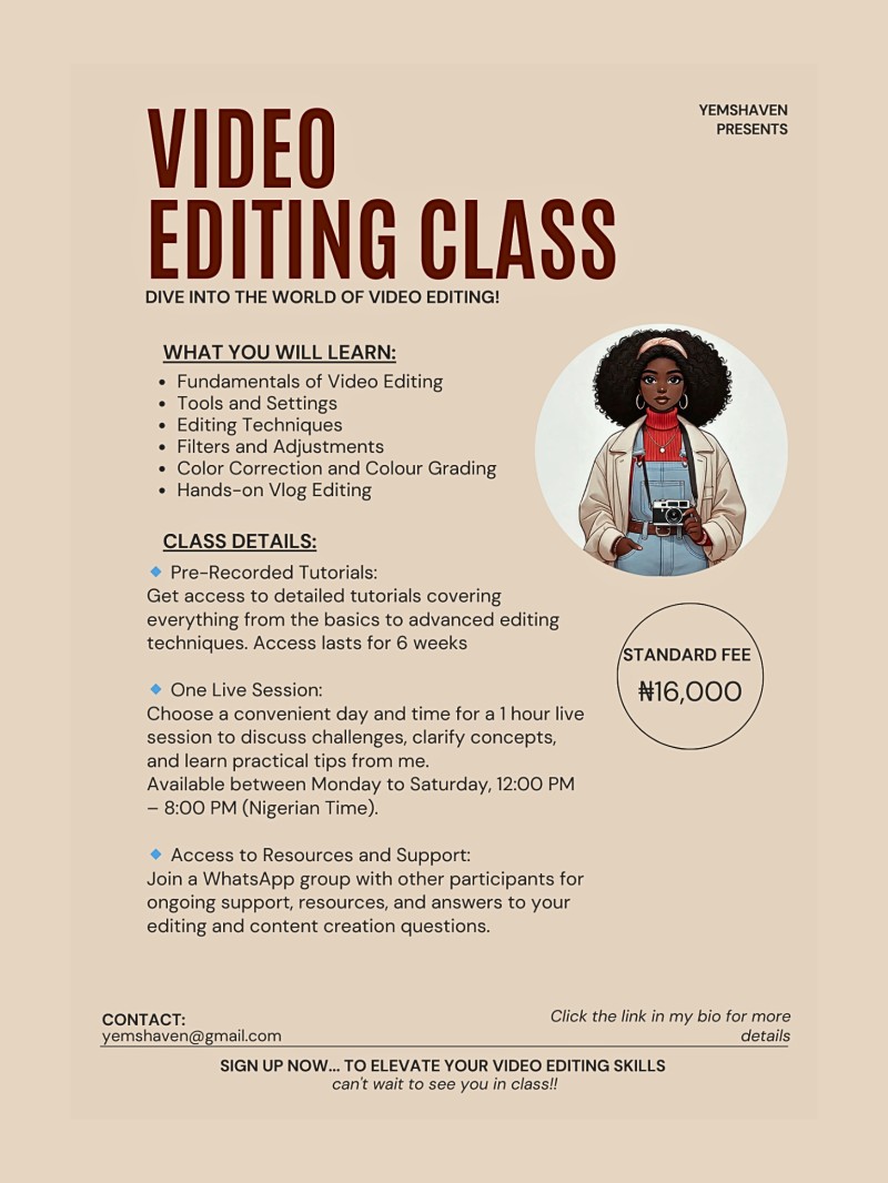 Buy Video Editing Class by YemsHaven by Yem Haven on Selar