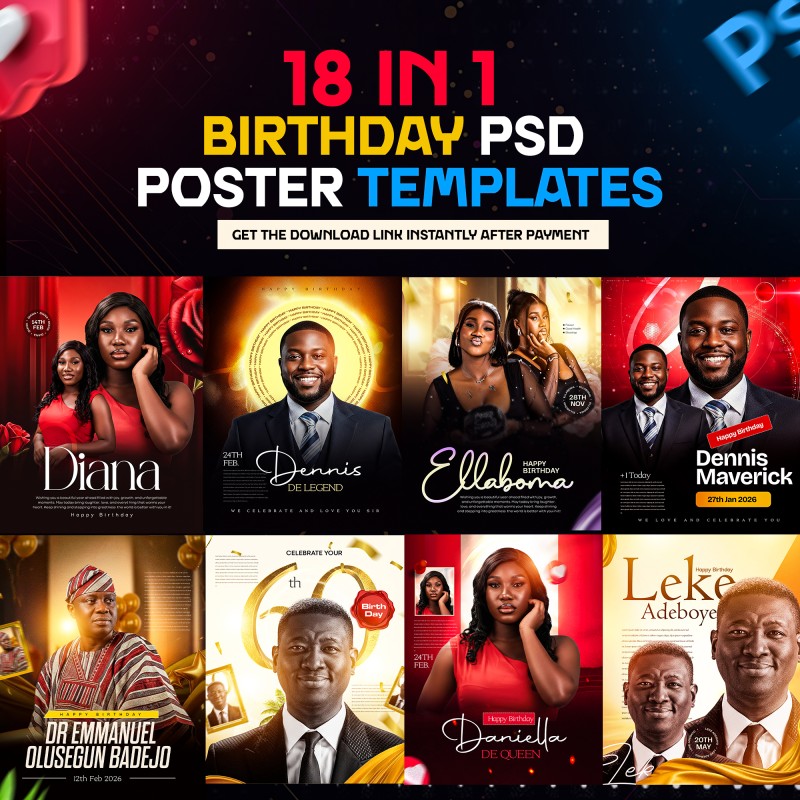 Buy 18-in-1 Complete Birthday PSD Template Pack – Create Professional ...