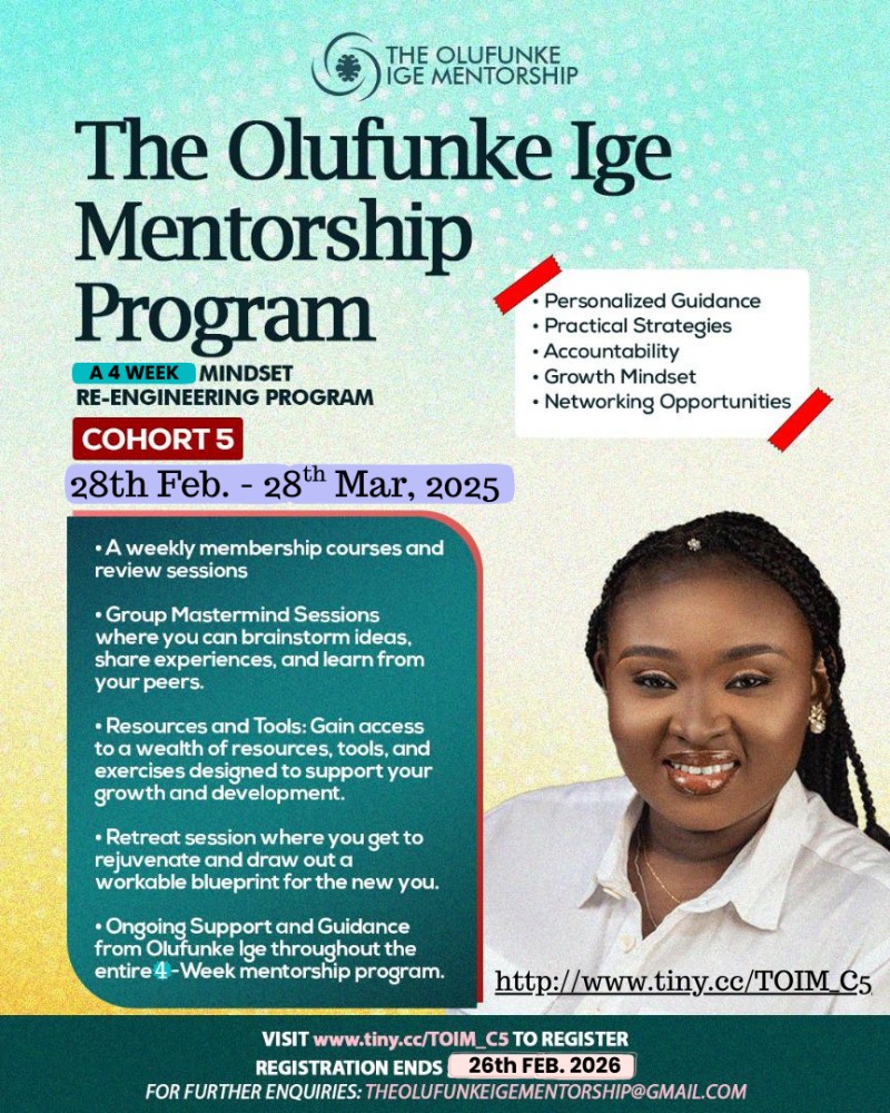 Buy THE OLUFUNKE IGE MENTORSHIP (TOIM) PROGRAM by Olufunke Ige on Selar